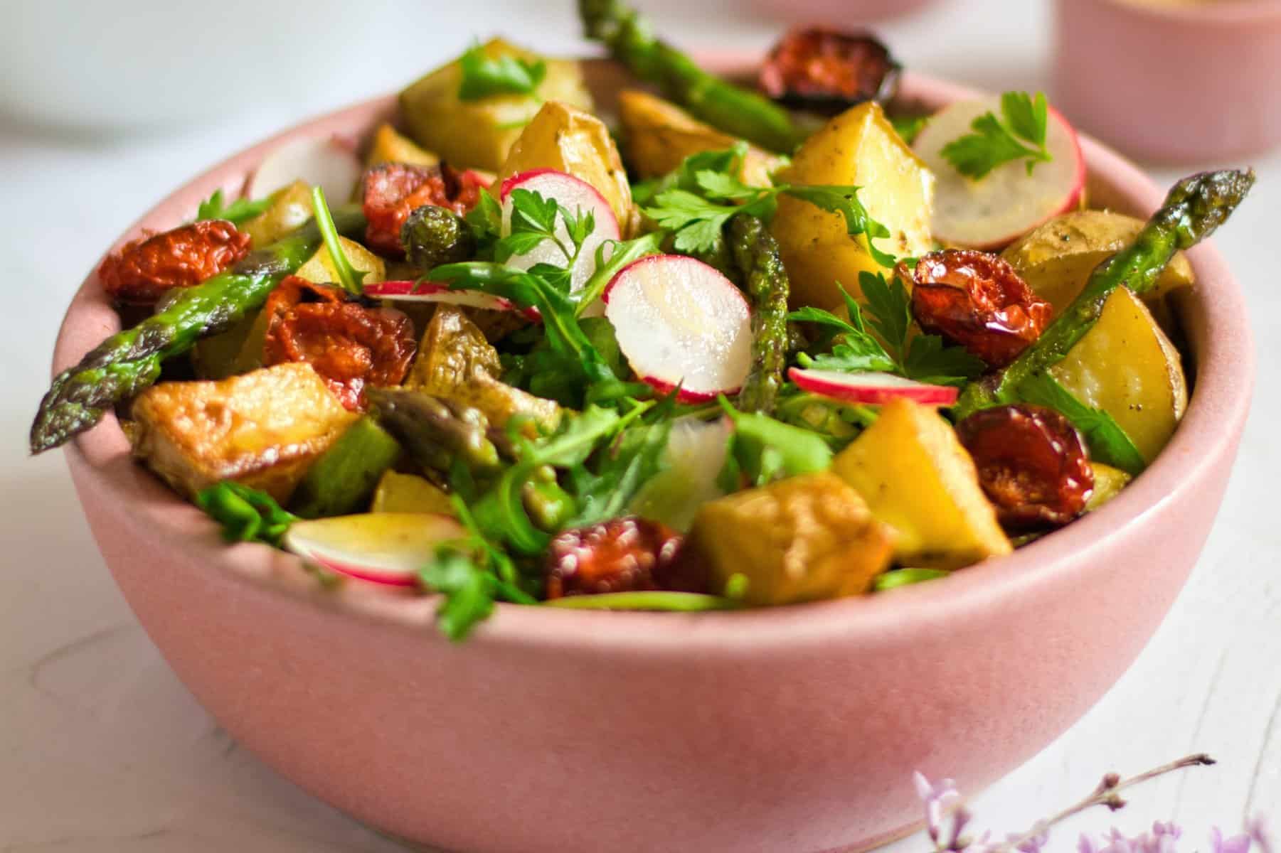 Spring Vegetable Salad with Roasted Potatoes - Veggie Fun Kitchen